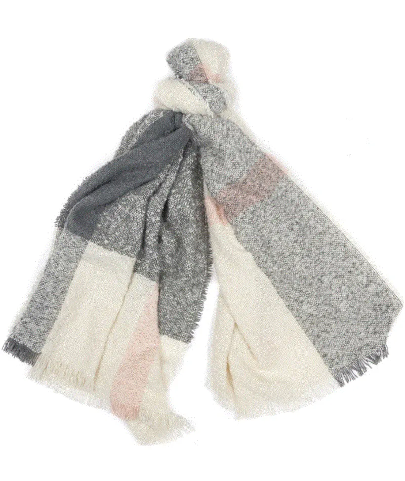 Barbour Plaid Boucle Wrap in Pink and Grey